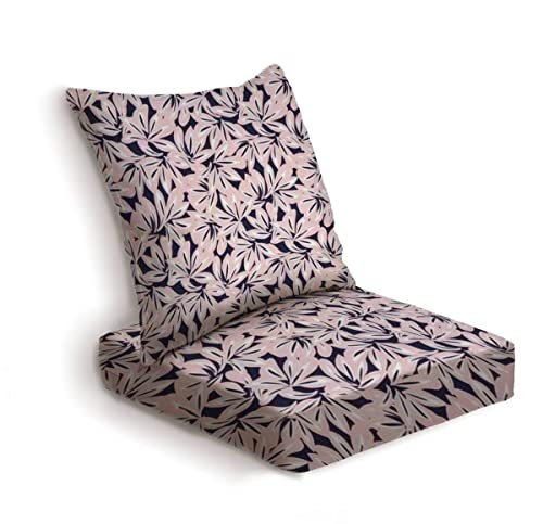 2-Piece Outdoor Deep Seat Cushion Set Pink Navy Floral botanical seamless suitable for fashion prints Back Seat Lounge Chair Conversation Cushion for Patio Furniture Replacement Seating Cushion
