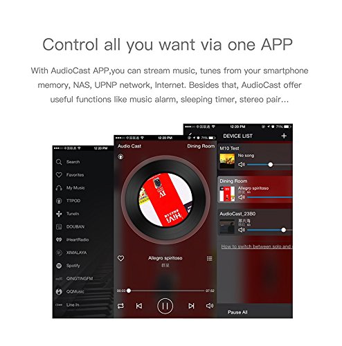 ACEMAX M5 AudioCast WiFi Wireles Audio Adapter Airplay DLNA Spotify iHeartRadio Supporting Stream Audio to Speaker Systems Over 2.4G Wi-Fi Network Multi Room Supported