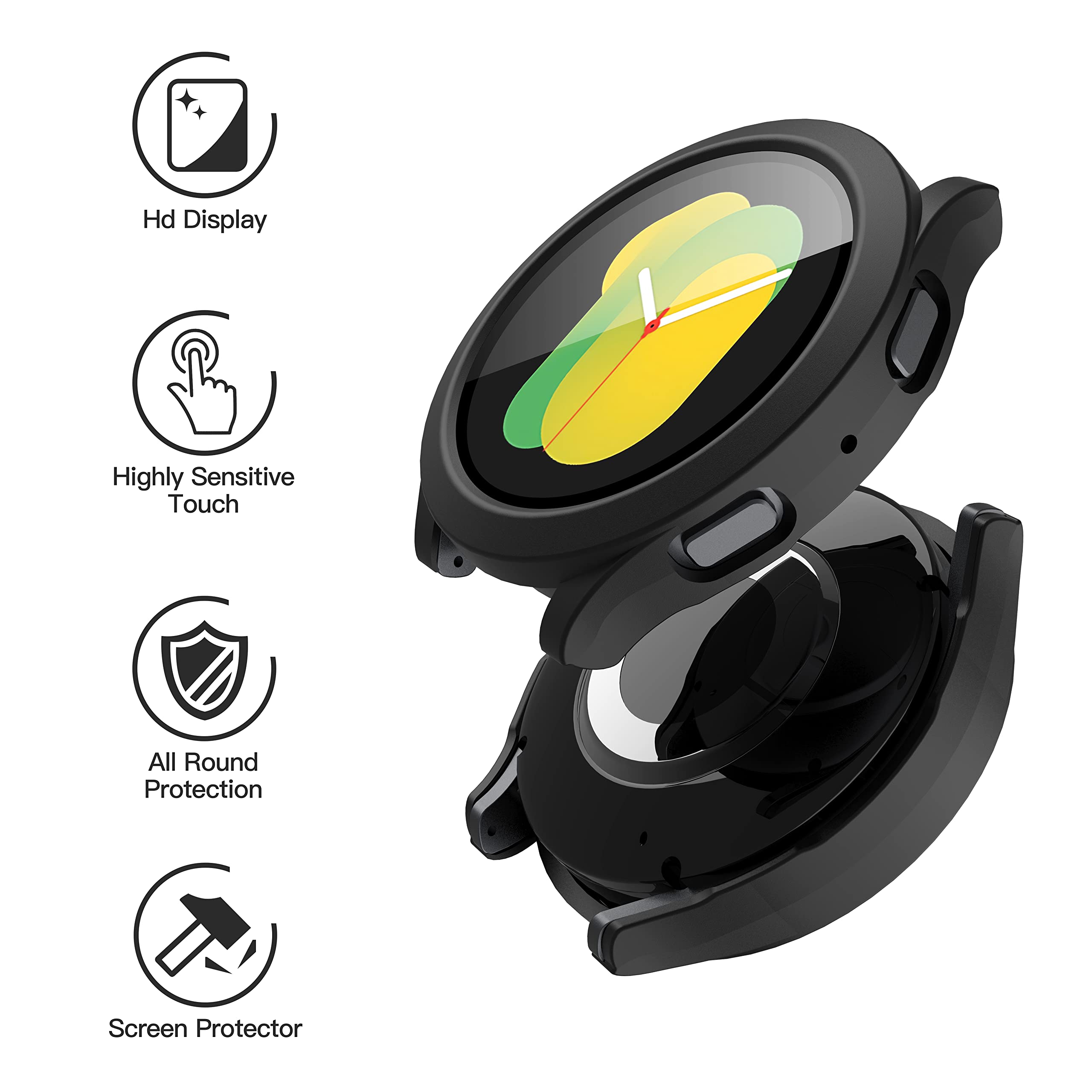Misxi 2-Pack Hard PC Case with Screen Protector for Samsung Galaxy Watch 5 Galaxy Watch 4 40mm, Ultra-thin Scratch Resistant Cover with Tempered Glass, Black