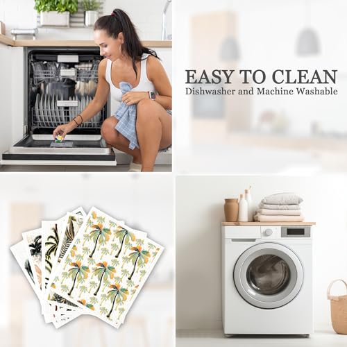 Swedish Dishcloths for Kitchen - Eco-Friendly Reusable Cleaning Cloths Alternative to Paper Towels - 100% Soft Organic Cotton Biodegradable Washable Cellulose Sponge Cloths (Palm Tree Designs, 5pc)