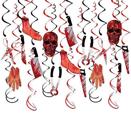 Halloween Bloody Weapons Hanging Swirl Decorations, Pre-Assembled Bloody Garland Banner, Have a Killer Birthday & Friday the 13th Birthday Party Decorations, Halloween Horror Zombie Vampire Party Supplies - 22pcs