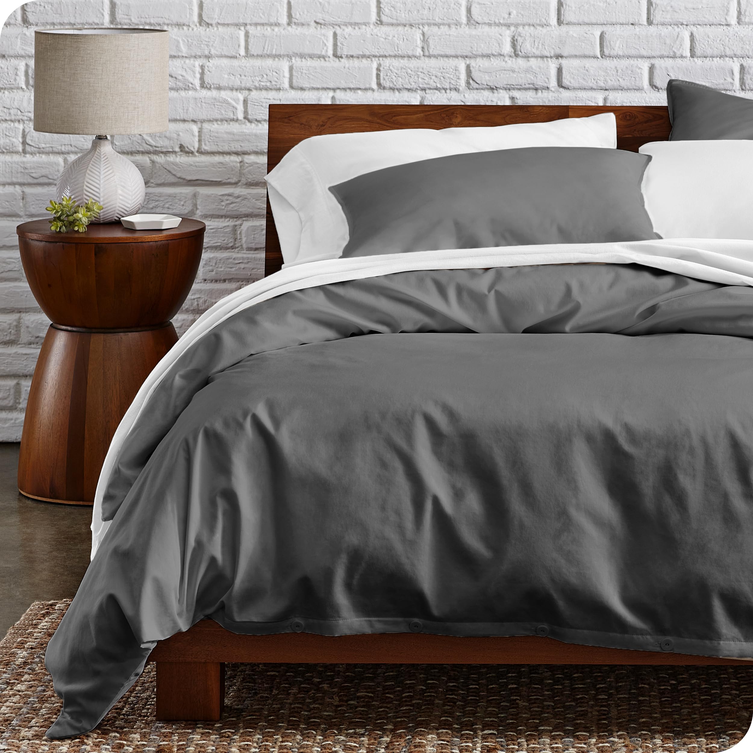 Bare Home 100% Organic Cotton Full/Queen Duvet Cover Set - Crisp Percale Weave - 300 Thread Count - Lightweight & Breathable - Cooling Duvet Cover Set (Full/Queen, Grey)