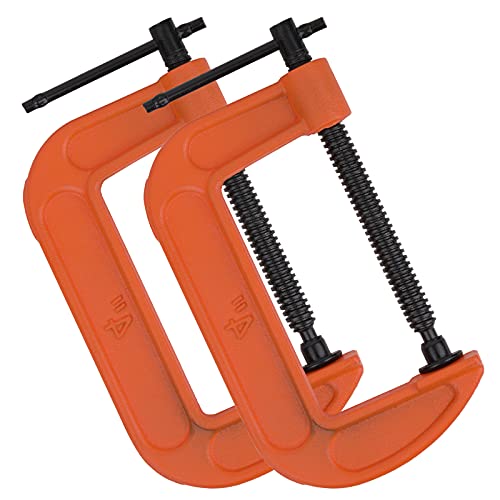 2 Pack 4 Inch C-Clamp Set, Heavy Duty G Clamps with 4-Inch Jaw Opening Sliding T-Bar Handle, Industrial Strength 4" C Clamps for Woodworking, Welding, Building