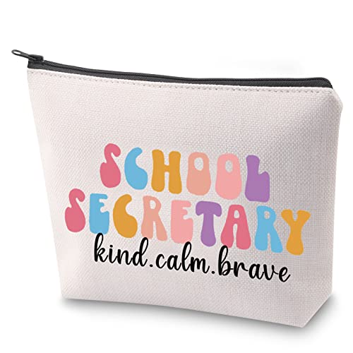 ZJXHPO Administrative Assistant Cosmetic Bag School Secretary Kind Calm Brave Makeup Bag With Zipper School Secretary Pencil Case School Secretary Thank You Gift (School Secretary Kind)
