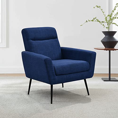 Lepfun Mid Century Modern Upholstered Fabric Accent, Living Room, Bedroom Leisure Single Sofa (Metal Legs), TV armrest seat,Suitable for Small Space Home,Office,Coffee Chair,Dark Blue
