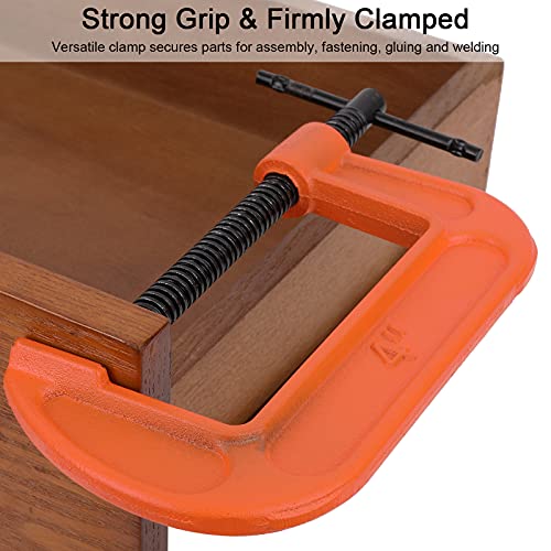2 Pack 4 Inch C-Clamp Set, Heavy Duty G Clamps with 4-Inch Jaw Opening Sliding T-Bar Handle, Industrial Strength 4" C Clamps for Woodworking, Welding, Building