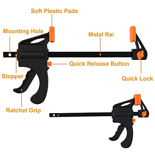 12 Pack 4 Inch Bar Clamps for Woodworking Quick Grip Clamps Trigger Clamp One Handed Ratchet Clamp, Mini Small Bar Clamps for Craft Wood Clamps for Gluing