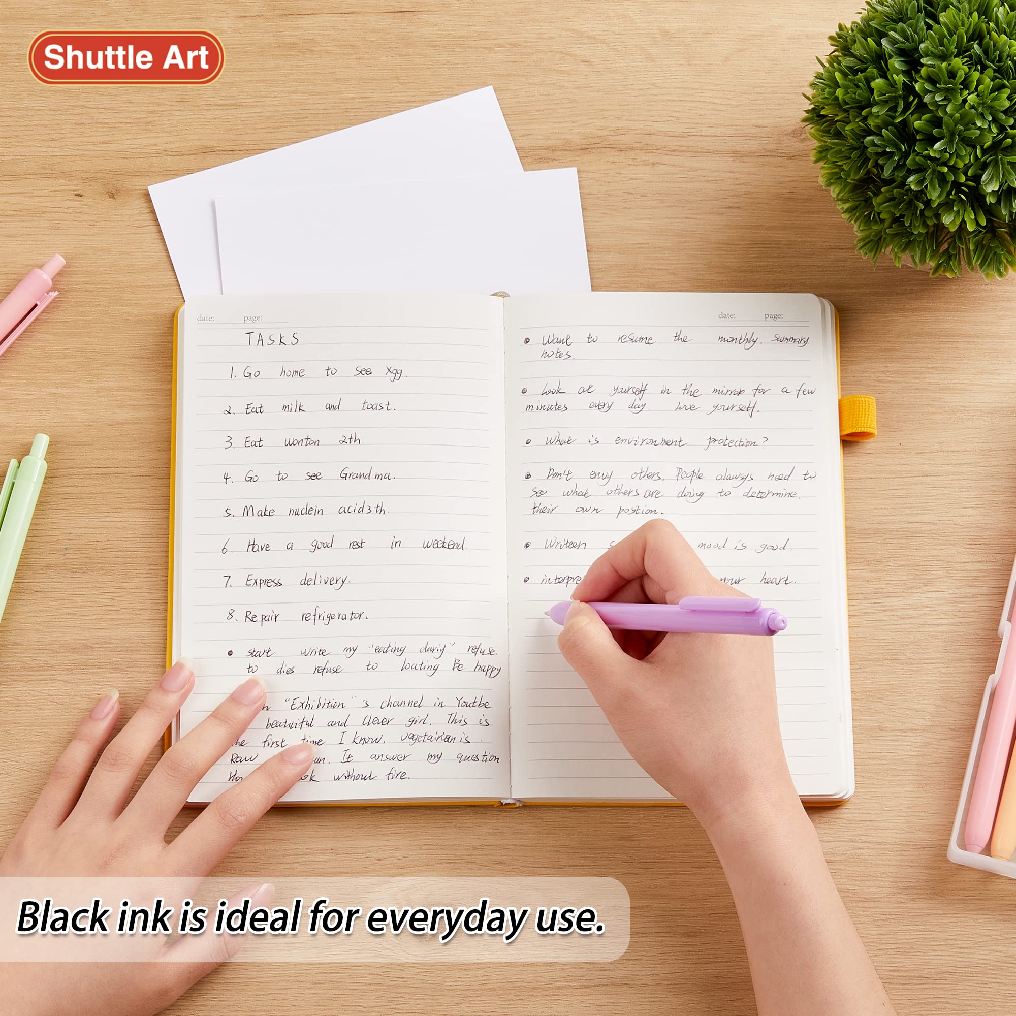 Shuttle Art Ballpoint Pens, 15 Pack Pastel Retractable Black Ink Ball Point Pens, Cute Pens 1.0mm Medium Point Quick Drying for Writing Journaling Taking Notes School Office Home