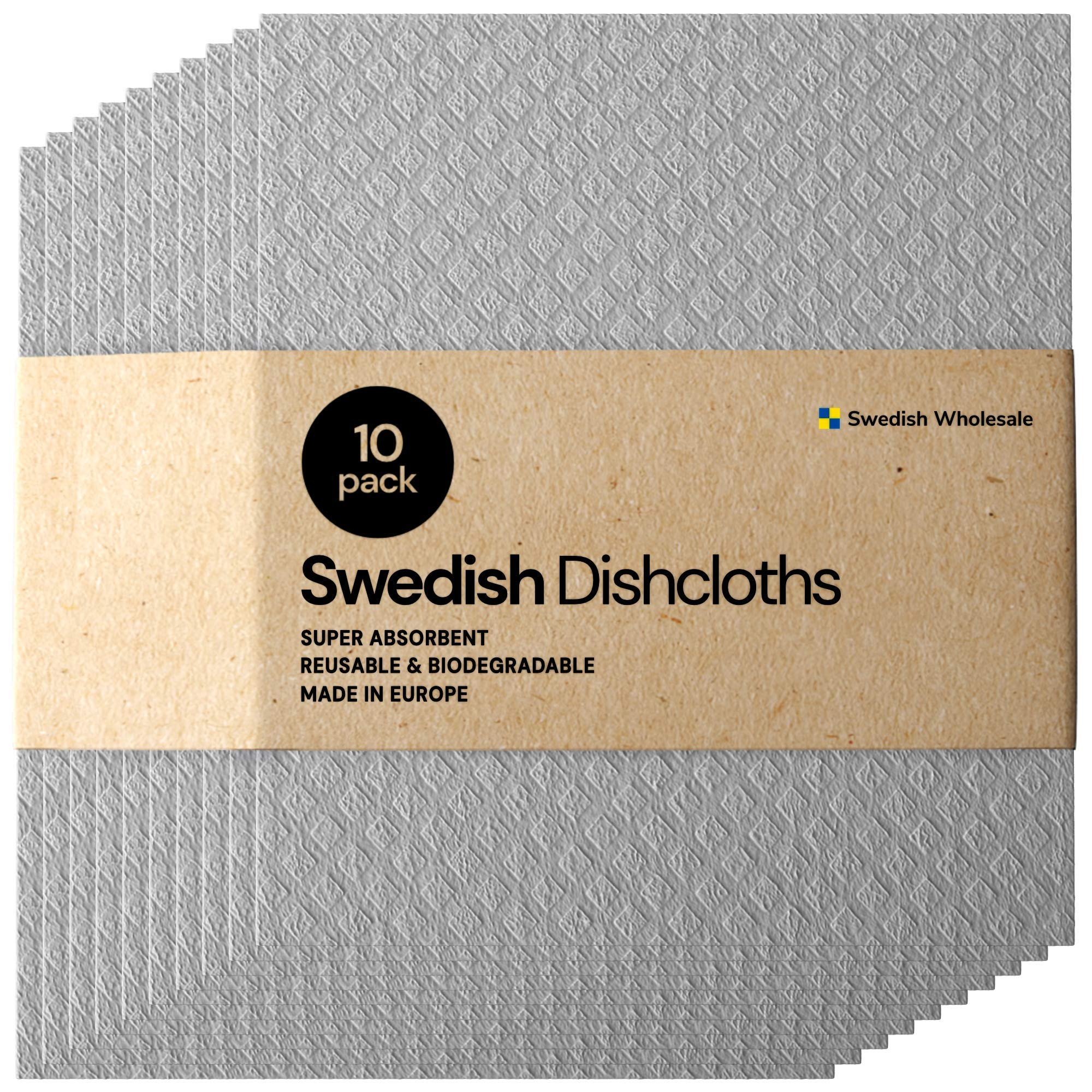Swedish Wholesale Swedish DishCloths for Kitchen- 10 Pack Reusable Paper Towels Washable - Eco Friendly Cellulose Sponge Microfiber Dish Cloths - Kitchen Essentials - Grey