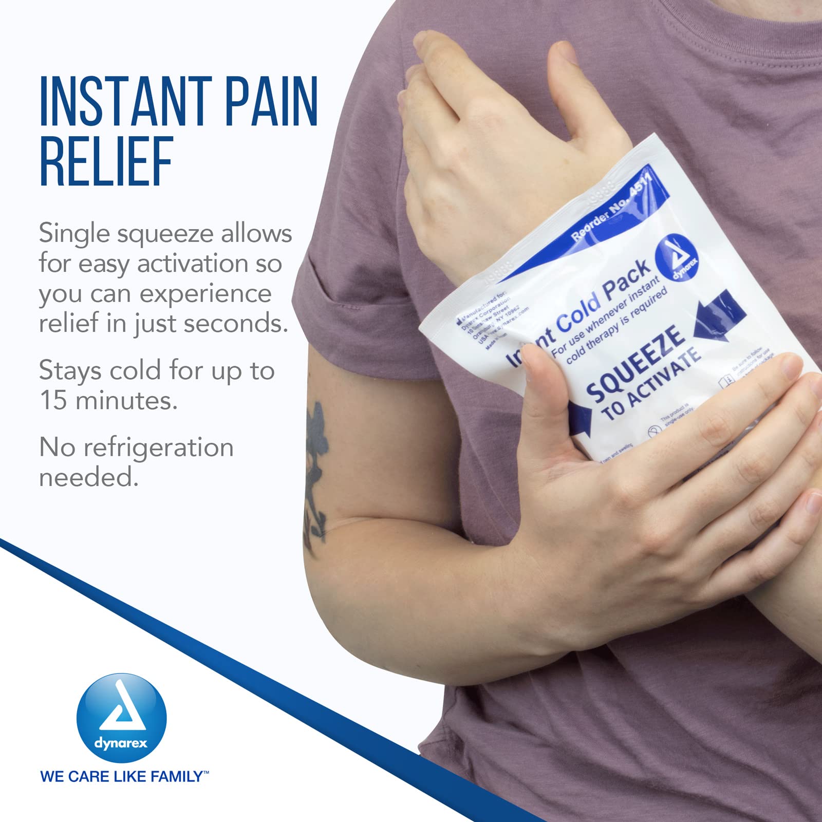 Dynarex Disposable Ice Packs for Injuries - Instant Cold Packs for First Aid, Swelling, Sprains & Abrasions - Single Use Cold Pack & Cold Compress Packs for Joint & Muscle Pain - 24-Pack, 4x5-Inch