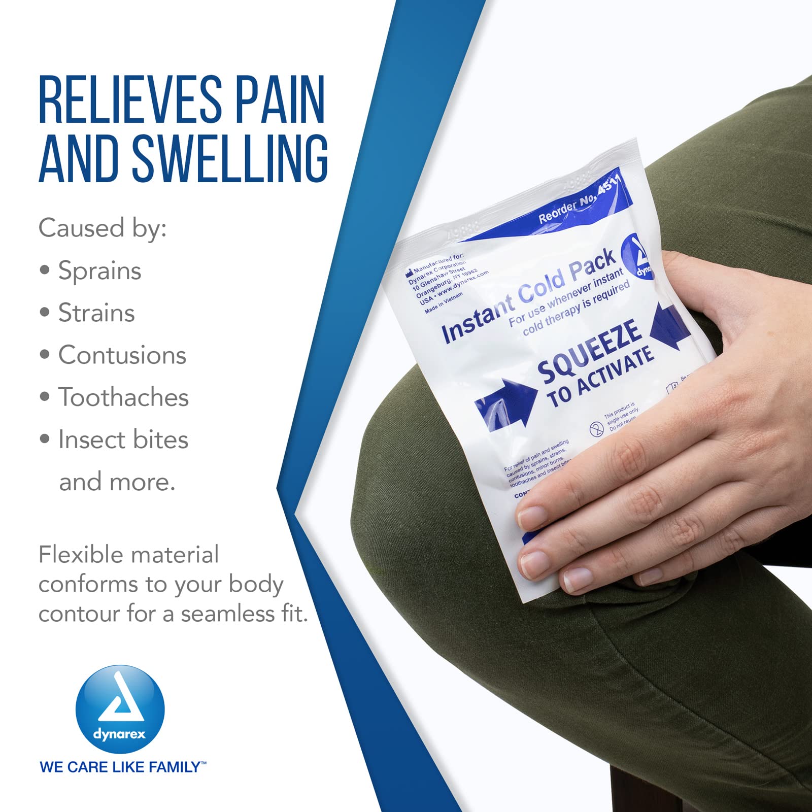 Dynarex Disposable Ice Packs for Injuries - Instant Cold Packs for First Aid, Swelling, Sprains & Abrasions - Single Use Cold Pack & Cold Compress Packs for Joint & Muscle Pain - 24-Pack, 4x5-Inch