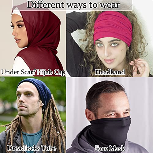 12 Pieces Under Scarf Hijab Cap Under Caps for Turban Head Wraps Scarf Solid Color Hijab Tube Unisex Stretch Dreadlocks Tube Neck Cover