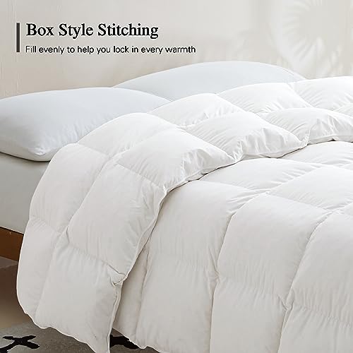 CYMULA Feather Down Comforter Queen Size, Medium Warmth Duvet Insert with Luxurious Down Fill, 8 Corner Tabs and Machine Washable for All Seasons (90 x 90 Inches, White)