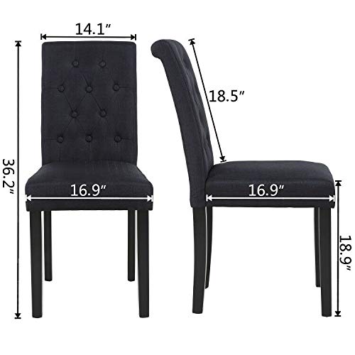 thksbought Set of 6 Upholstered Fabric Dining Chairs with Button-Tufted Details Living Room Chairs (Black Set of 6)