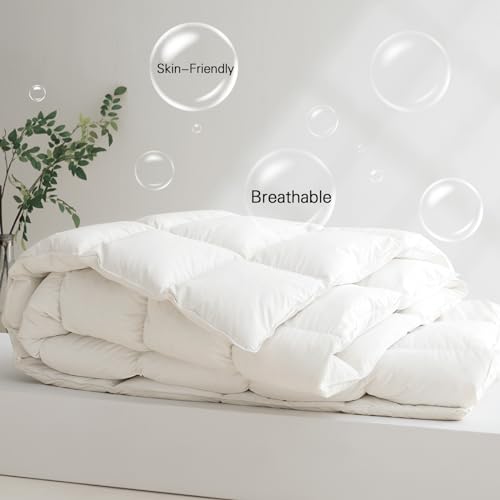 CYMULA Feather Down Comforter Queen Size, Medium Warmth Duvet Insert with Luxurious Down Fill, 8 Corner Tabs and Machine Washable for All Seasons (90 x 90 Inches, White)