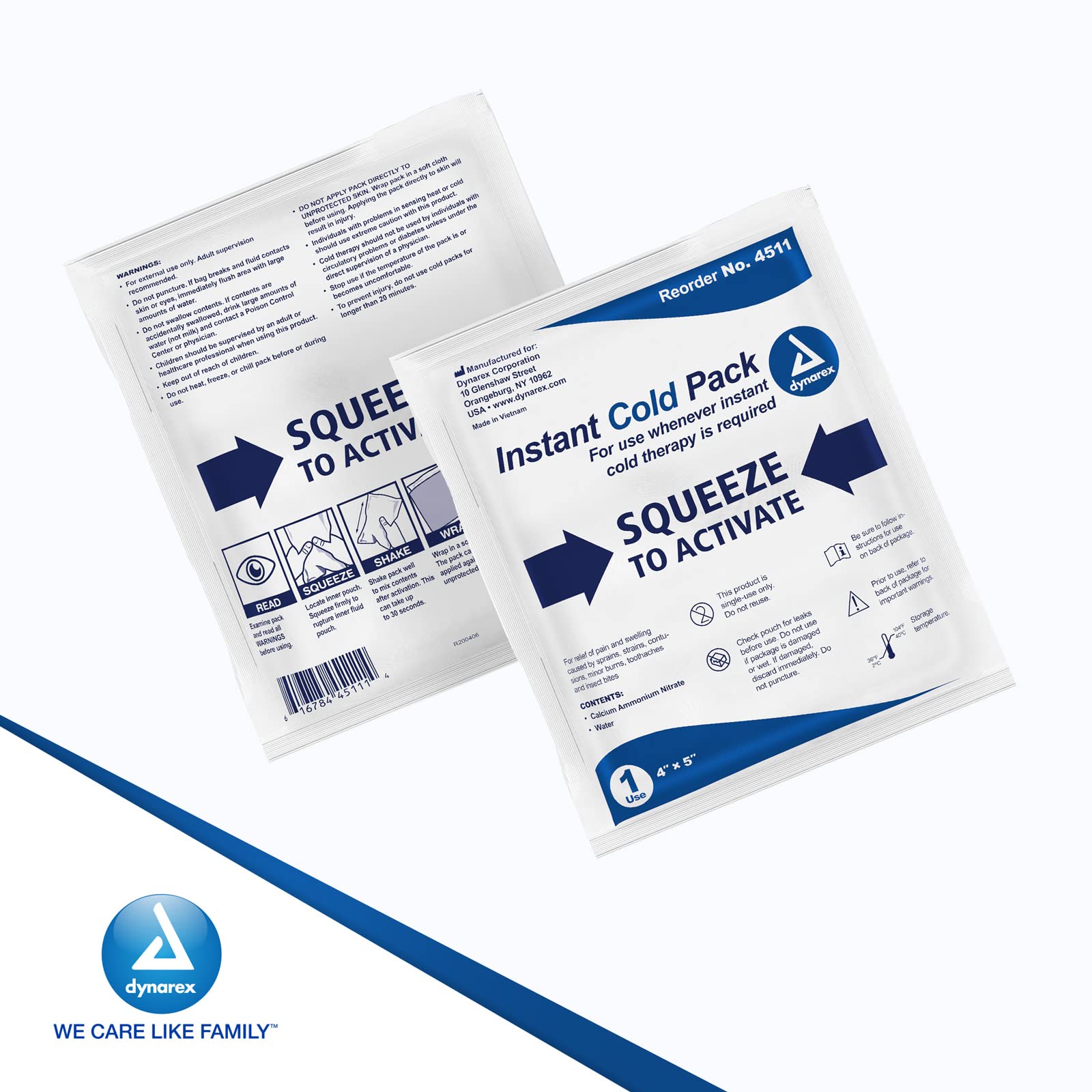 Dynarex Disposable Ice Packs for Injuries - Instant Cold Packs for First Aid, Swelling, Sprains & Abrasions - Single Use Cold Pack & Cold Compress Packs for Joint & Muscle Pain - 24-Pack, 4x5-Inch