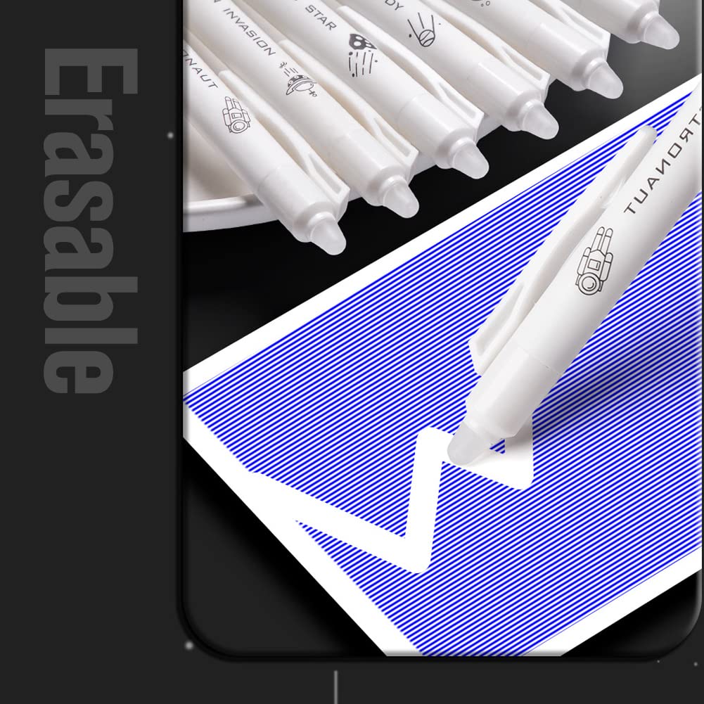 DRMAVI Cute Erasable Pens black,Gel Pens Erasable,Retractable Astronaut Pen with Eraser,Fine Point 0.5mm,White Barrel,Smooth Writing Pens for Note Taking,Journal,Planners (Blue ink)