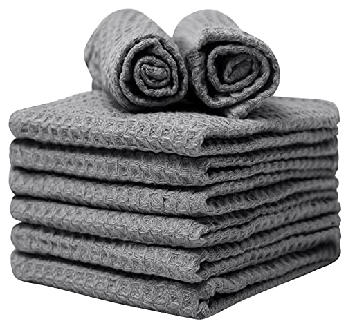 Premium Dish Cloths (12”x 12”, 8 Pack) – Waffle Weave Dish Cloth – 270 GSM – Cotton Kitchen Dish Cloth Set – Highly Absorbent Dish Towels Set (Grey)