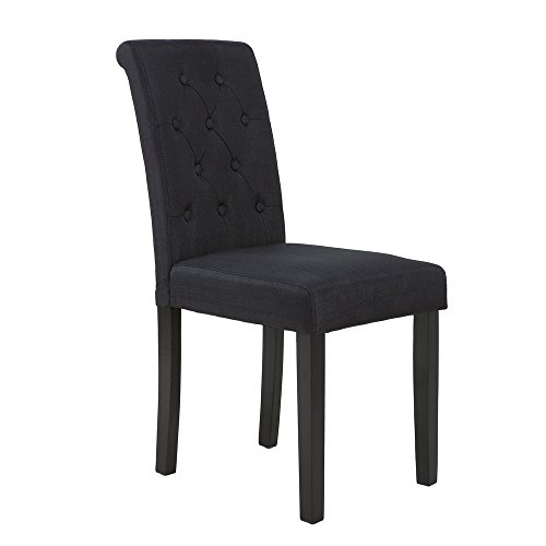 thksbought Set of 6 Upholstered Fabric Dining Chairs with Button-Tufted Details Living Room Chairs (Black Set of 6)