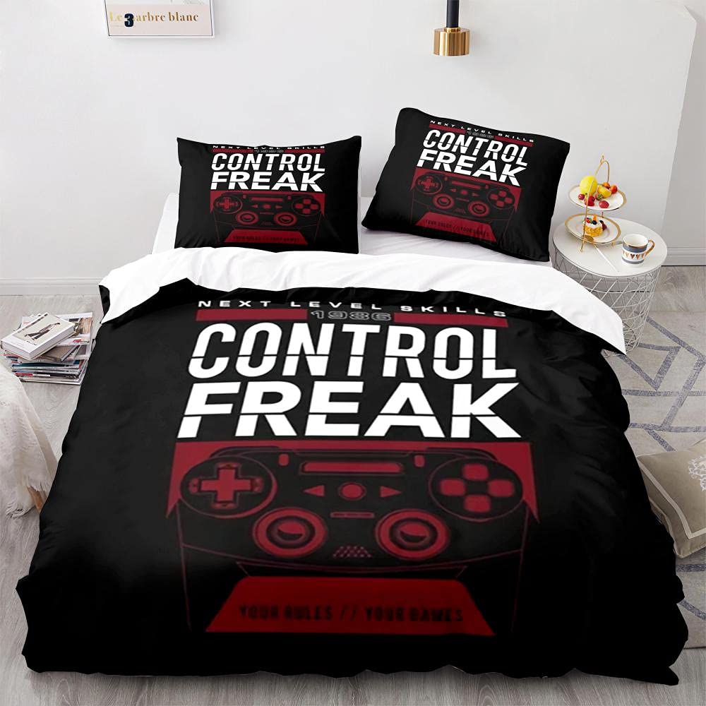 OUJIE 3D Modern Video Game Controller Bedding Set 200 x 200 cm Single Person Black Red Duvet Cover Creative Gamer Gamepad Zip Closure with 2 Pillowcases for Bedroom Decoration