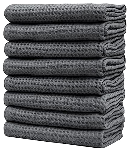 Premium Dish Cloths (12”x 12”, 8 Pack) – Waffle Weave Dish Cloth – 270 GSM – Cotton Kitchen Dish Cloth Set – Highly Absorbent Dish Towels Set (Grey)