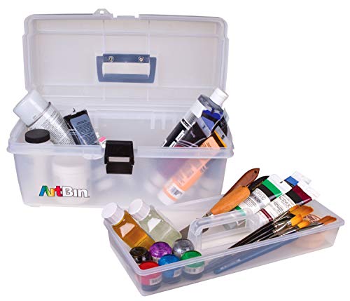 ArtBin 6966AB 16 in. Lift-Out Tray Box, Portable Art & Craft Organizer with Handle and Tray, Clear