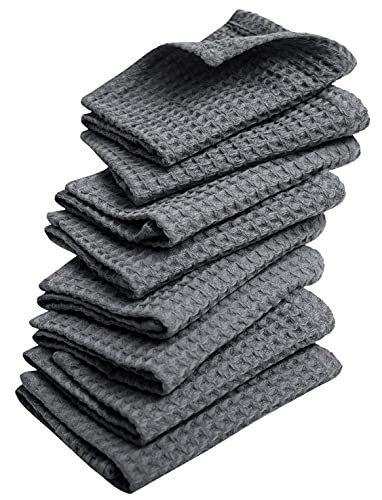Premium Dish Cloths (12”x 12”, 8 Pack) – Waffle Weave Dish Cloth – 270 GSM – Cotton Kitchen Dish Cloth Set – Highly Absorbent Dish Towels Set (Grey)