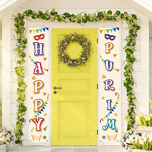 Jiudungs Purim Decoration Outdoor Happy Purim Porch Banner Purim Decor Jewish Purim Decoration and Supplies for Home