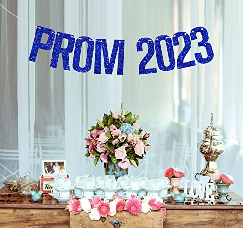 Prom 2023 Banner, Prom Night Decor, Class of 2023 Bunting Garland, 2023 Graduation Party Decorations Blue Glitter