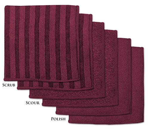 DII Microfiber Multi Purpose Cloths for Dishes, Stainless Steel and Glass for Cleaning, Drying and Polishing,12x12 (Set of 6) - Wine