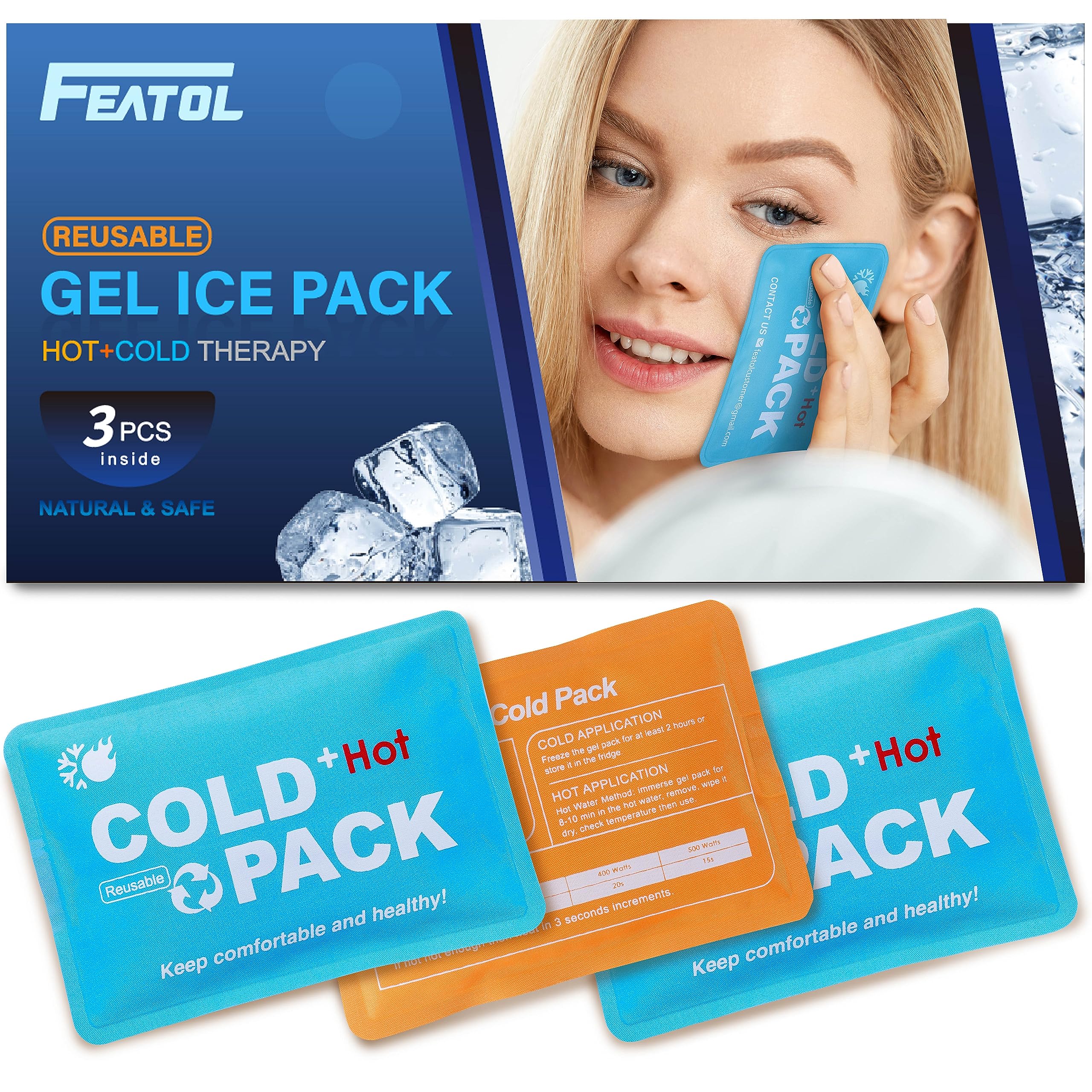Reusable Hot and Cold Small Gel Ice Packs for Injuries (3pcs|5" x3.5''), Cold Compress, Relief Pain, Flexible and Soft Ice Packs for Kid's Boo Boos, Headache,Wisdom Teeth,Breastmilk