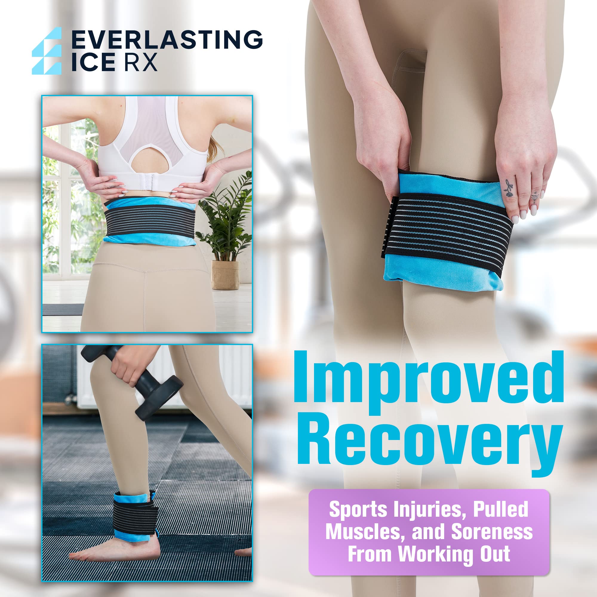 Reusable Hot and Cold Gel Ice Pack Wrap (4 Pack) for Injuries - Adjustable & Flexible for Knees, Back, Shoulders, Arms, and Legs - Reusable