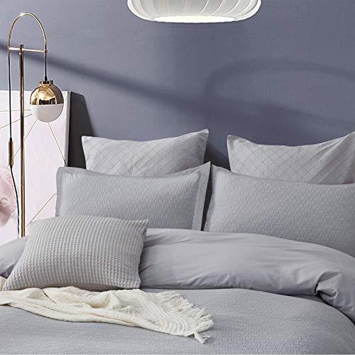 David's Home Cotton Blended Duvet Cover Set King, Ultra Soft Cozy Check Gingham Comforter Cover Set, Yarn Dyed Geometry Plaid Bedding 3 PCS for All Season, 106"x92", Light Grey