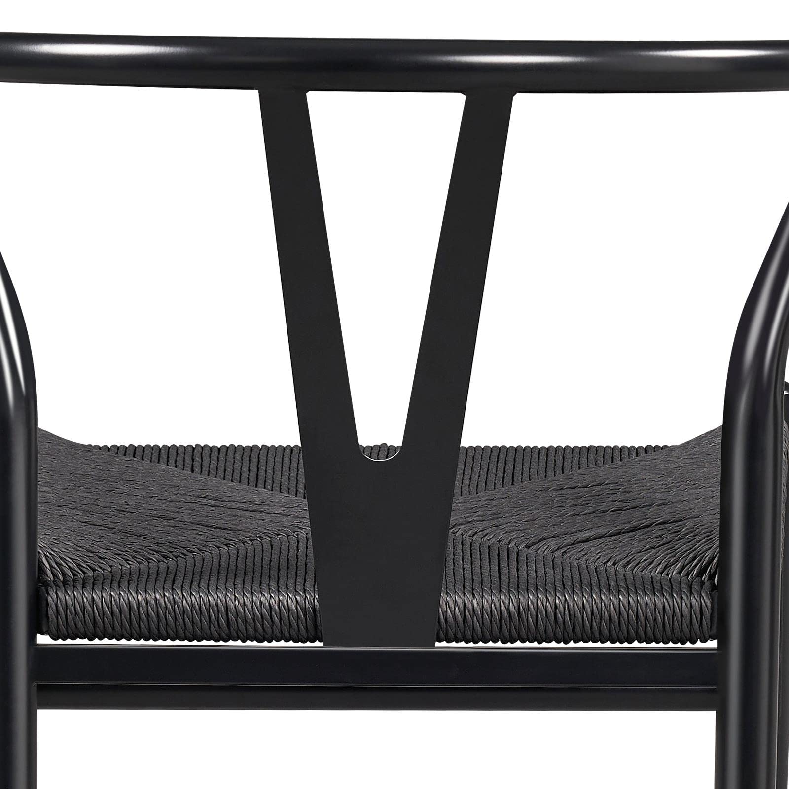 Yaheetech Set of 4 Weave Chair Mid-Century Metal Dining Chair Y-Shaped Backrest Hemp Seat, Large Black