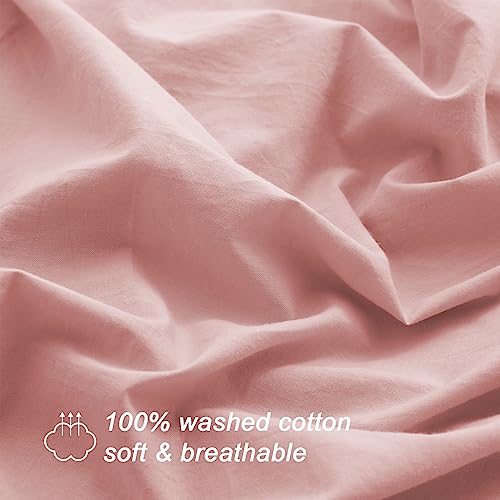 SunStyle Home 100% Washed Cotton Duvet Cover Set Breathable Soft Queen Burnished Lilac Duvet Cover 3 Pieces Solid Color Bedding Set with Buttons Closure Comforter Cover Set (1 Duvet Cover +2 Shams)