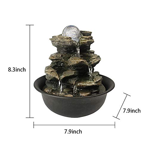 BBabe Spinning Orb Rock Cascading Tabletop Fountain, Zen Meditation Indoor Waterfall Feature with LED Light for Home Office Bedroom Relaxation
