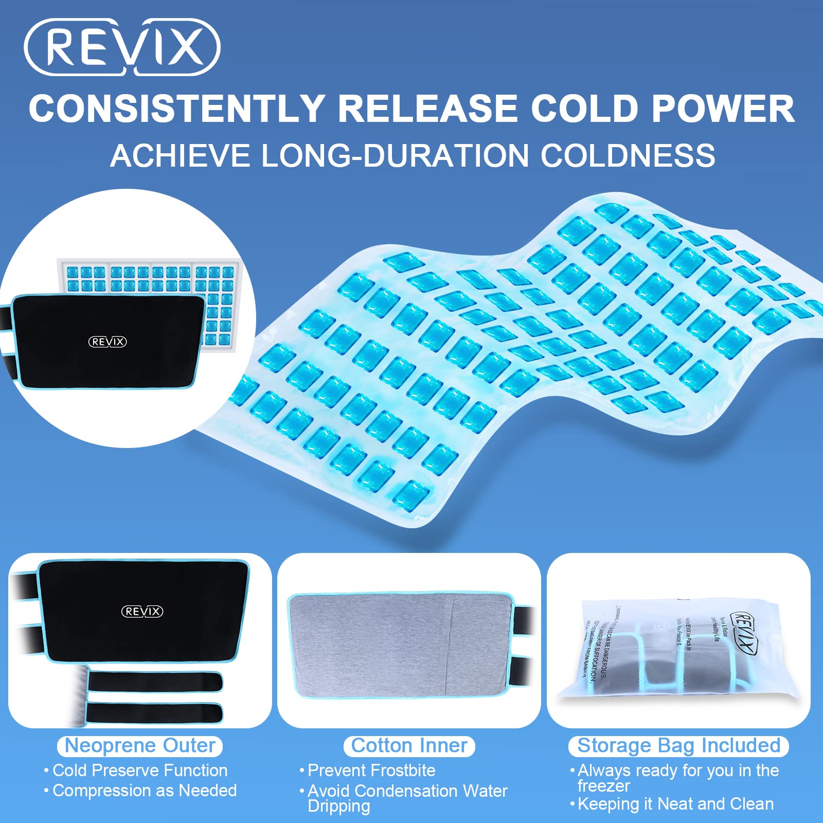 REVIX XL Knee Ice Pack Wrap Around Entire Knee After Surgery for Arthritis, Knee Brace with Ice Packs Inserts for Knee Replacement, Ice Knee Wrap with Cold Compression Pain Relief for Joint Injuries
