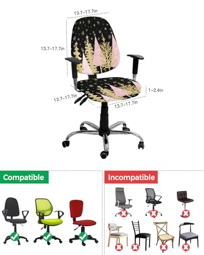 Christmas Tree Office Chair Cover Stretchable Computer Chair Seat Cover Backrest Slipcovers, Stretchable Rotating Desk Chair Seat Cushion Split Protectors Snowflake Gold Pink Modern Geometric