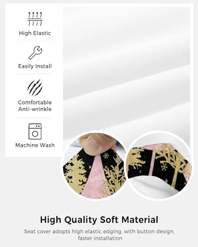 Christmas Tree Office Chair Cover Stretchable Computer Chair Seat Cover Backrest Slipcovers, Stretchable Rotating Desk Chair Seat Cushion Split Protectors Snowflake Gold Pink Modern Geometric