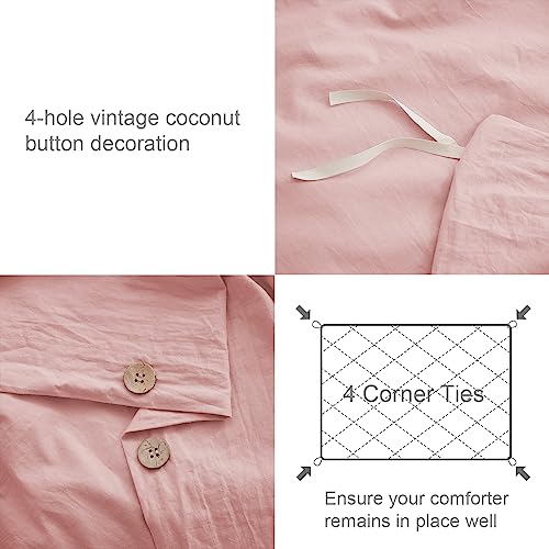 SunStyle Home 100% Washed Cotton Duvet Cover Set Breathable Soft Queen Burnished Lilac Duvet Cover 3 Pieces Solid Color Bedding Set with Buttons Closure Comforter Cover Set (1 Duvet Cover +2 Shams)