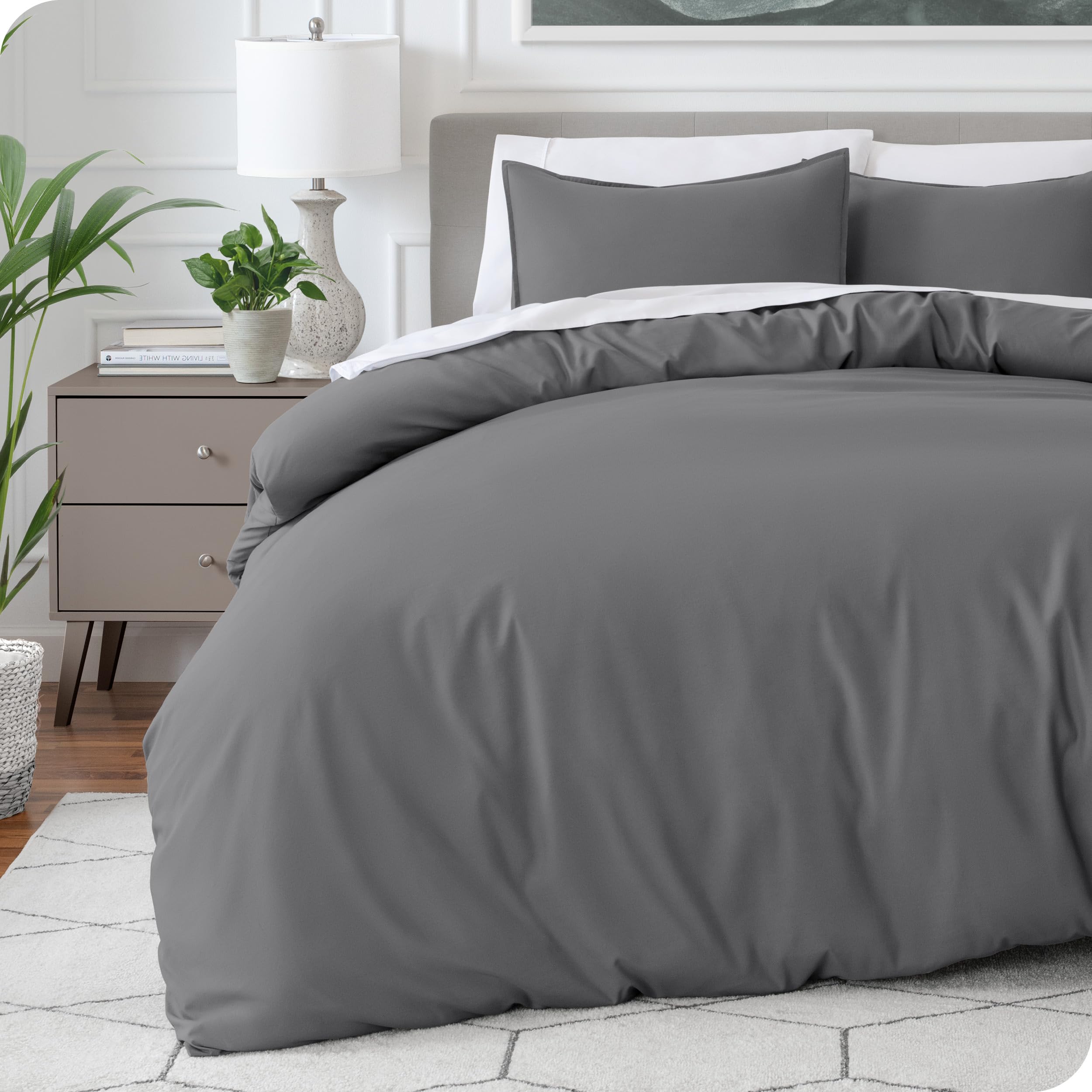 Bare Home Duvet Cover - Queen Size Bedding Set - Premium 1800 Super Soft Collection - Lightweight, Cooling - Soft Breathable Duvet Cover (Queen, Grey)
