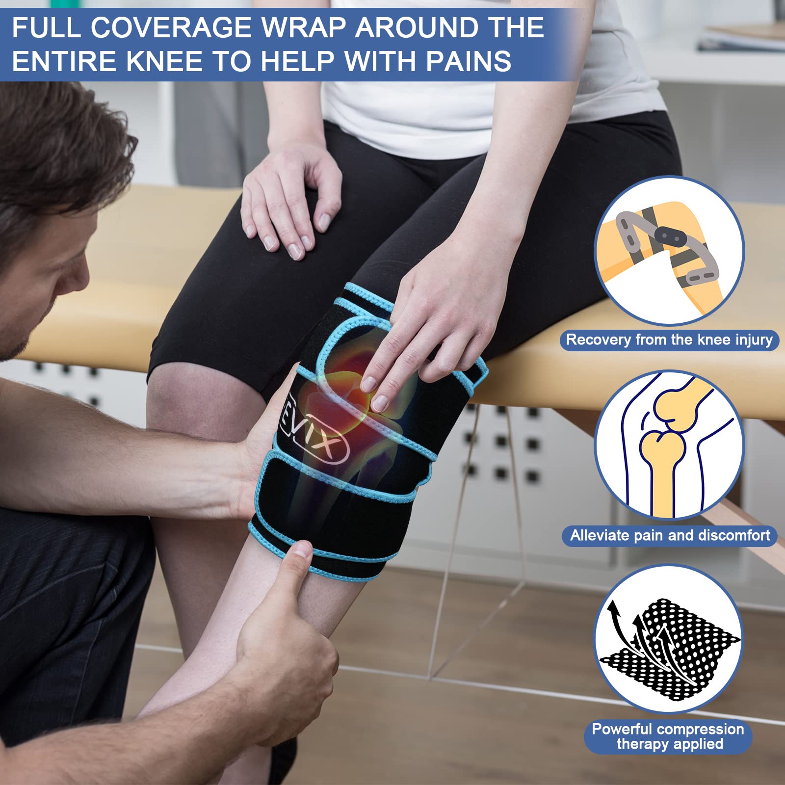 REVIX XL Knee Ice Pack Wrap Around Entire Knee After Surgery for Arthritis, Knee Brace with Ice Packs Inserts for Knee Replacement, Ice Knee Wrap with Cold Compression Pain Relief for Joint Injuries