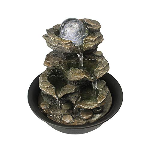 BBabe Spinning Orb Rock Cascading Tabletop Fountain, Zen Meditation Indoor Waterfall Feature with LED Light for Home Office Bedroom Relaxation