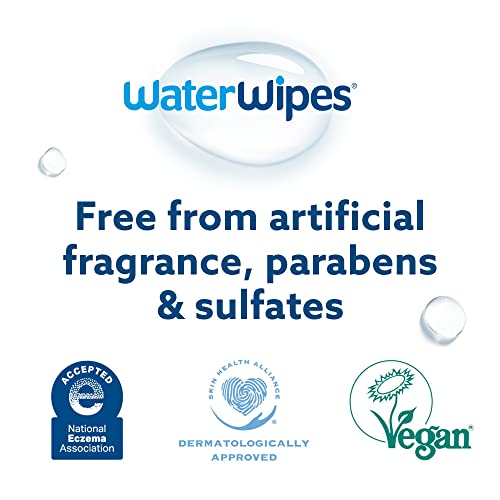 WaterWipes Plastic-Free Original Baby Wipes, 99.9% Water Based Wipes, Unscented & Hypoallergenic for Sensitive Skin, 540 Count (9 packs), Packaging May Vary