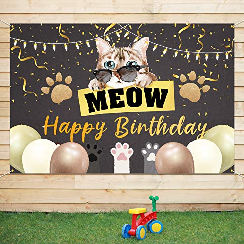PAKBOOM Meow Birthday Backdrop Banner Background - Cat Theme Birthday Decorations Party Supplies - 3.9 x 5.9ft
