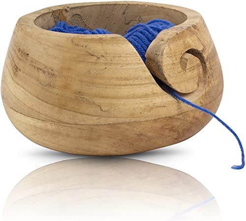 Handcrafted Wooden Yarn Knitting Crochet Bowl Holder for Skien Yarn Balls Decorative Storage Organizer Crocheting Needlework Knitting Accessories Kit Supplies Sturdy Non Slip Gifts for Mother Her