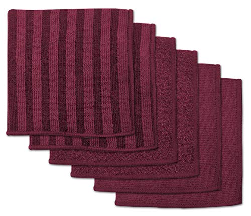 DII Microfiber Multi Purpose Cloths for Dishes, Stainless Steel and Glass for Cleaning, Drying and Polishing,12x12 (Set of 6) - Wine