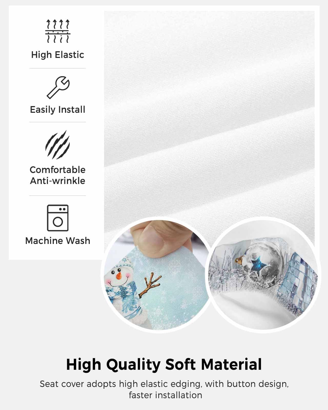 Christmas Snowman Office Chair Cover Stretchable Computer Chair Seat Cover Backrest Slipcovers, Stretchable Rotating Desk Chair Seat Cushion Split Protectors Silver Xmas Ball Pine Tree Leaves