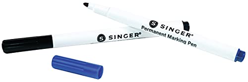 SINGER 04385 Fine Point Permanent Fabric Marking Pen, Black and Blue, 2-Pack