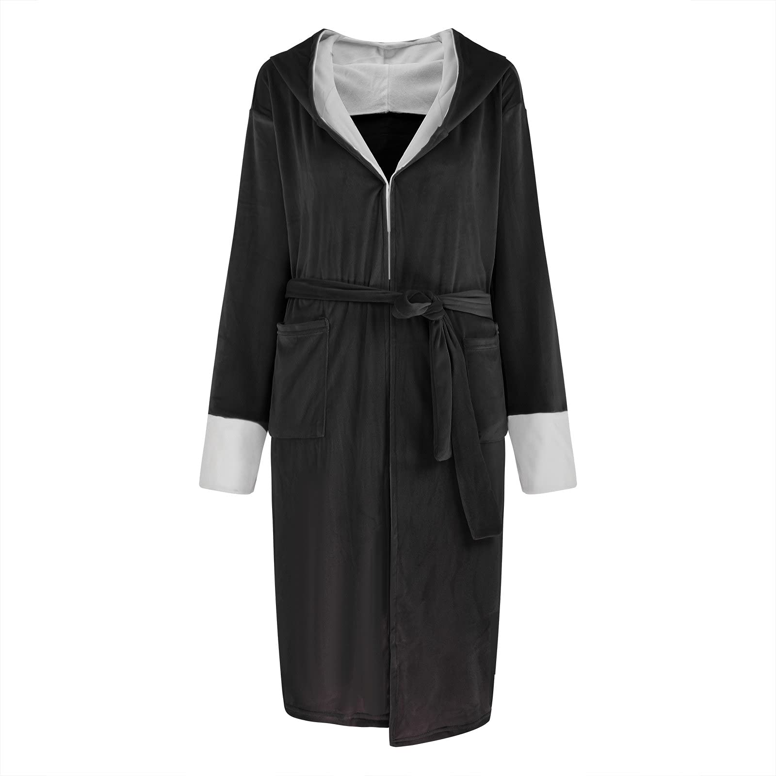 Long Hooded Robe for Women Luxurious Flannel Fleece Full Length Bathrobe Winter Warm Pajamas Shower Nightgown B-Gray